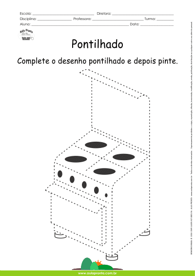 Desenho para Colorir – Pontilhado – Fogão - Aula Pronta